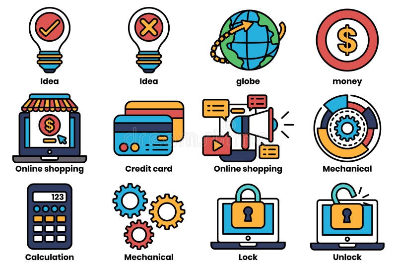 Set of Illustrations in the Concept of Office Items and Business ...