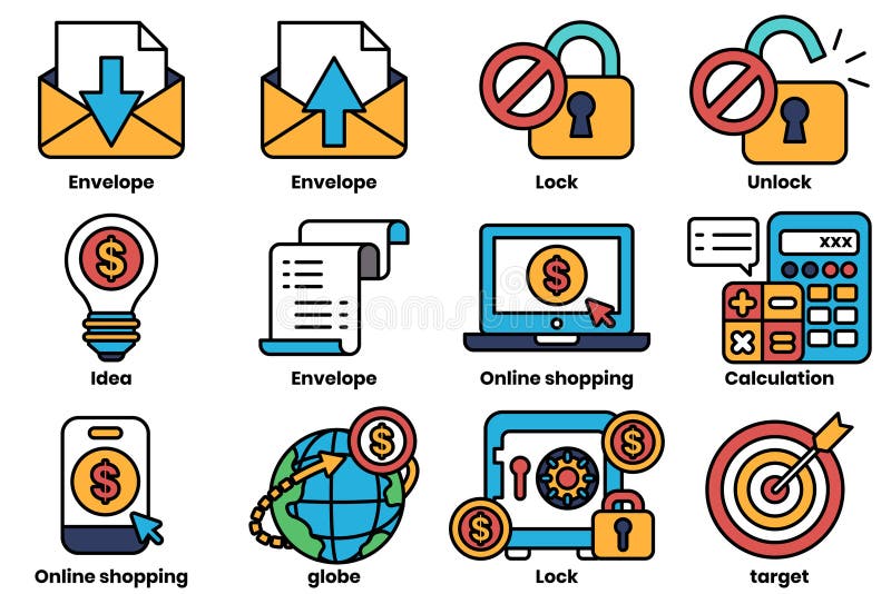 Set of Illustrations in the Concept of Office Items and Business ...