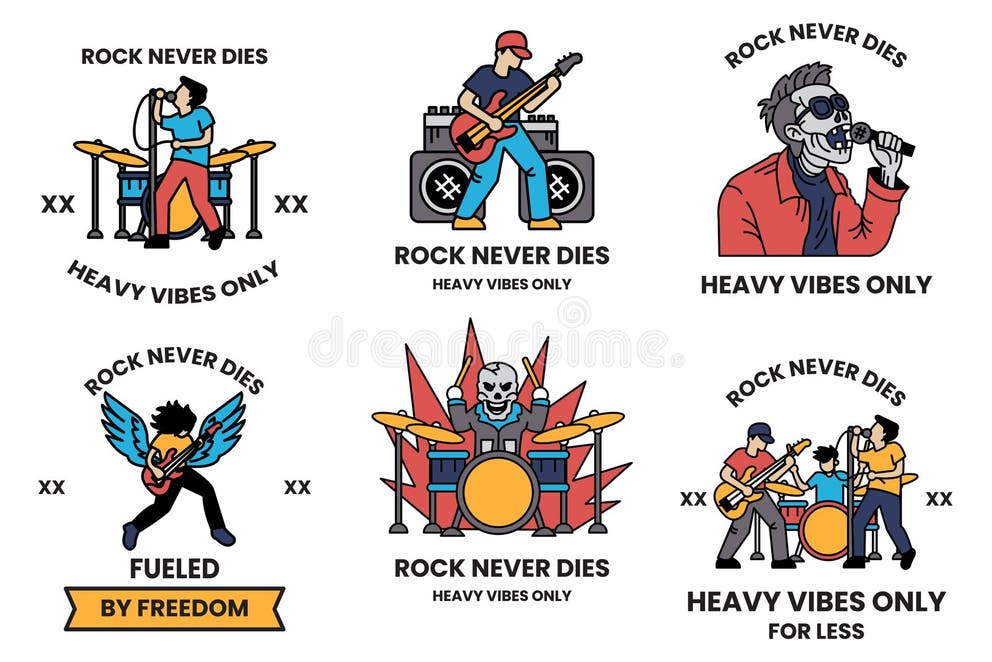 Set of Illustrations in the Concept of Rockers and Bikers in a Line ...