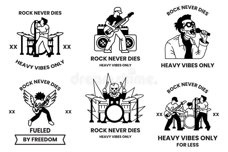 Set of Illustrations in the Concept of Rockers and Bikers in a Line ...