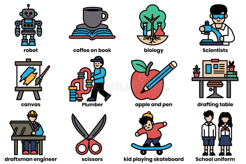 Set of Illustrations in the Concept of School Subjects in a Line Style ...