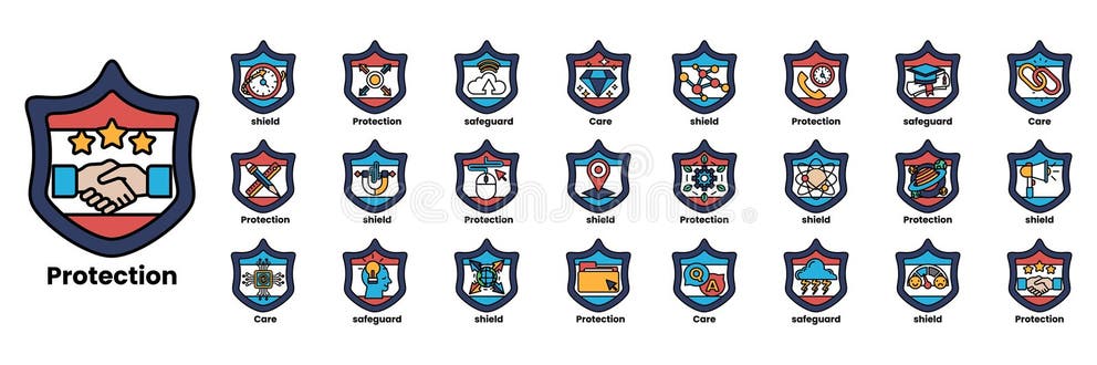 Set of Illustrations in the Concept of Shields and Things in Line Art ...