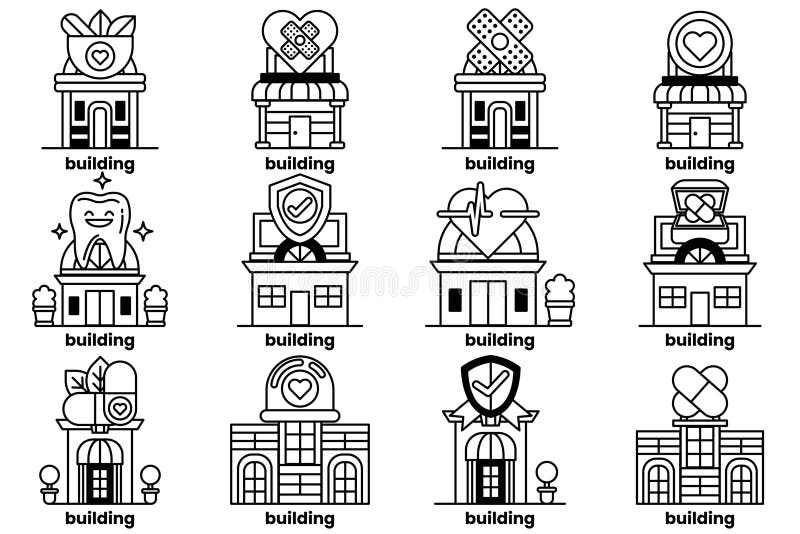 A Set of Illustrations in the Concept of Shop Building in a Line ...