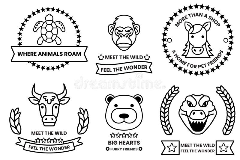 Set of Illustrations in the Concept of Various Animals in Line Drawing ...