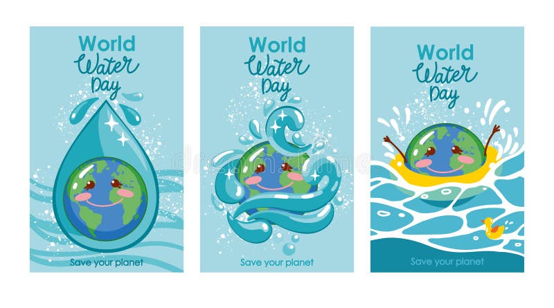 Set of Illustrations Dedicated To World Water Day. Stock Photo - Image ...