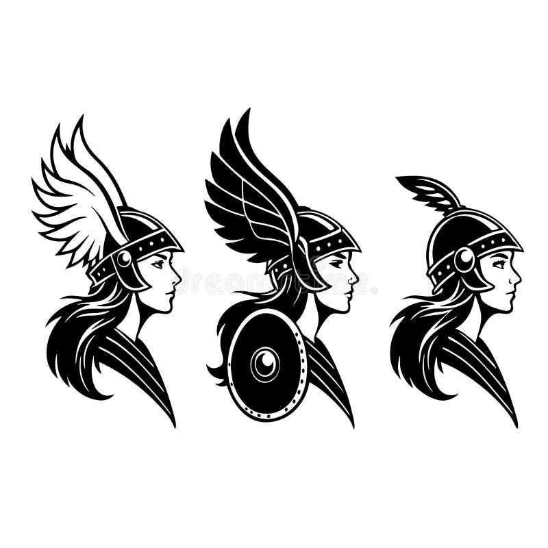 Set of Illustrations Depicting Valkyrie Profiles in Different Art ...