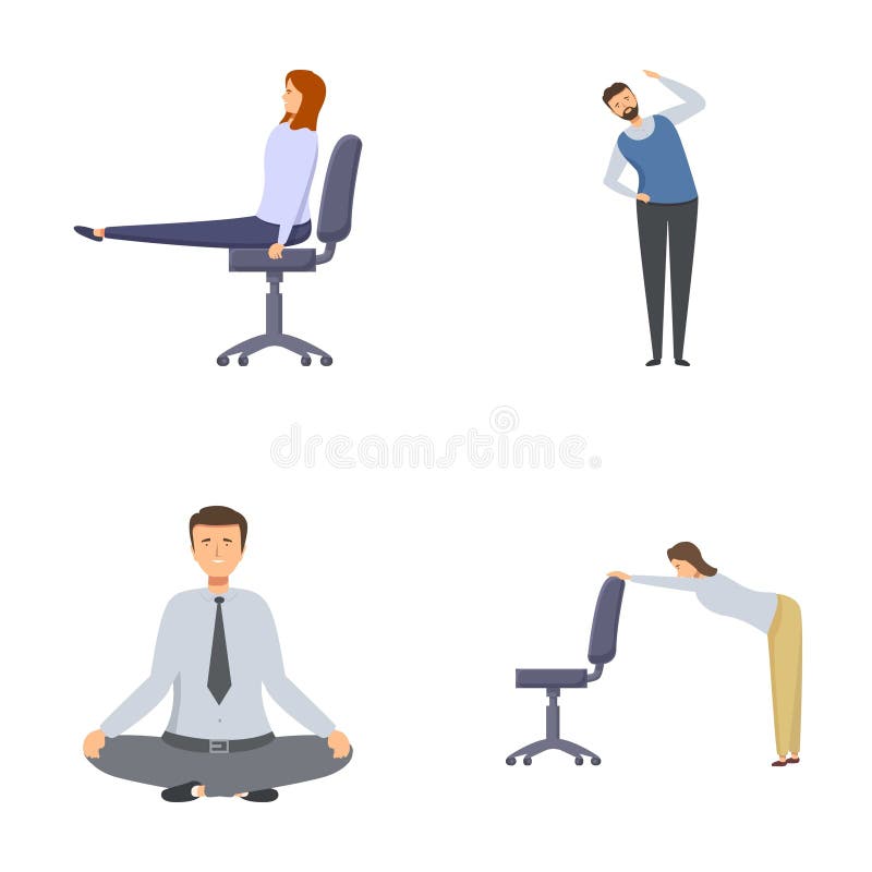 Set of Illustrations Depicting Various Officefriendly Exercise Poses ...