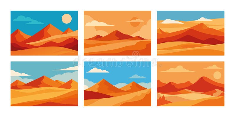 A Set of Illustrations of Desert Landscapes. Design Element for Poster ...