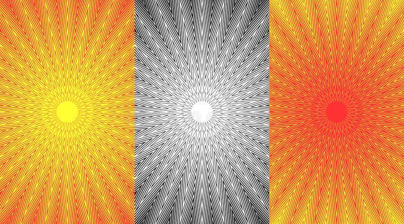 Set with 3 Illustrations Different Colors. Sun Concept Art Lines ...