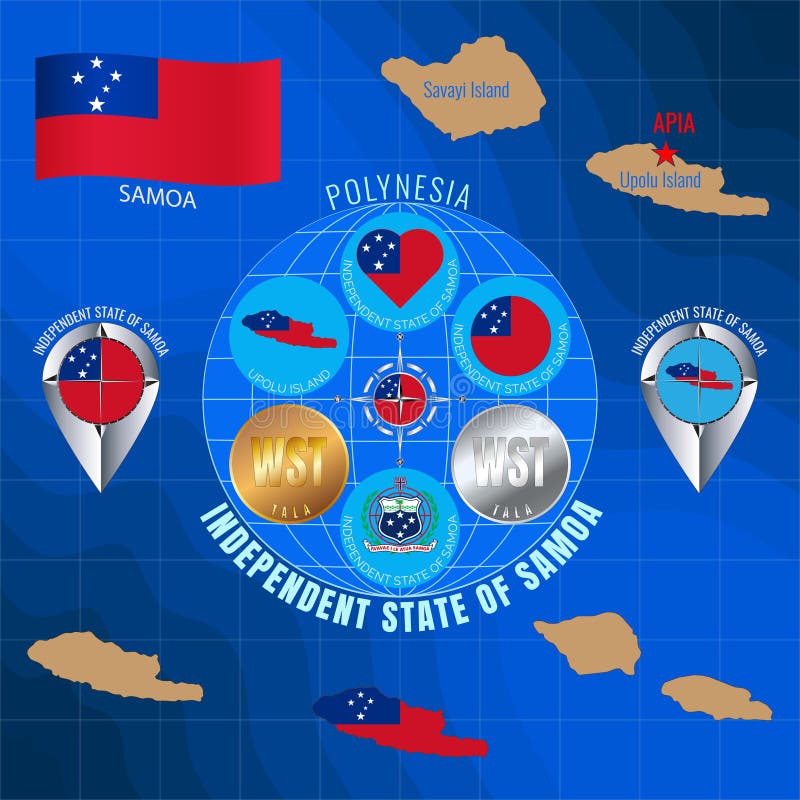 Set of Illustrations of Flag, Outline Map, Icons of Samoa. Travel ...