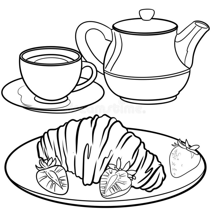 Set of Illustrations Graphics French Breakfast with Croissants and ...