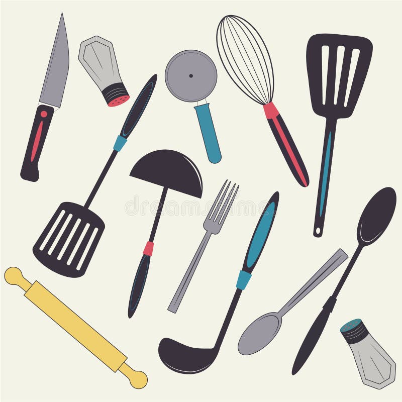 Set of Kitchen Utensils on a Light Background Stock Vector ...
