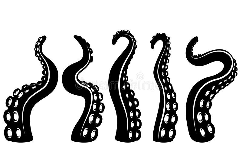 Set of Illustrations of Octopus Tentacles. Design Elements for Logo ...