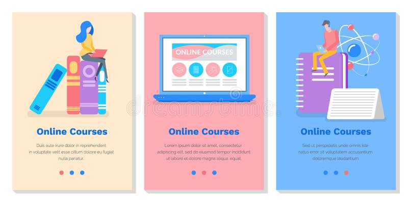 Set of Illustrations about Educational Courses, Studying Material ...