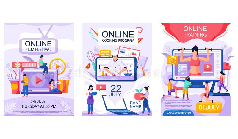 Set of Illustrations about Online Self-development and Entertainment ...