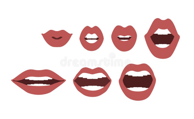 Set of Illustrations Open and Closed Lips of a Woman with Different ...
