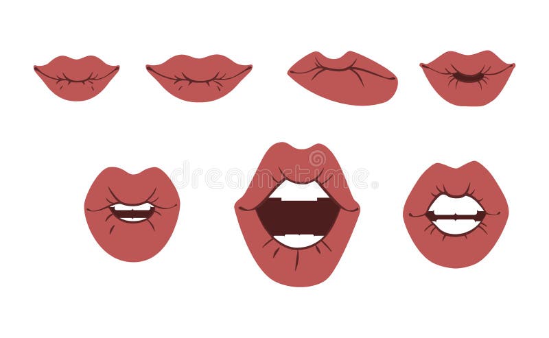 Set of Illustrations Open and Closed Lips of a Woman with Different ...