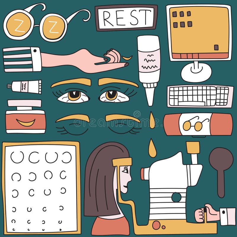 Set Illustrations for Ophthalmologic Examination. Eyesight Check ...