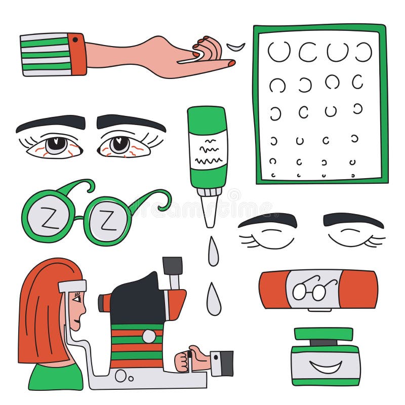Set Illustrations for Ophthalmologic Examination. Eyesight Check ...