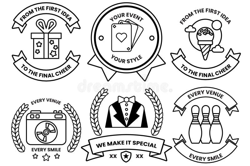 Set of Illustrations in Party and Event Concepts in Line Drawing Style ...