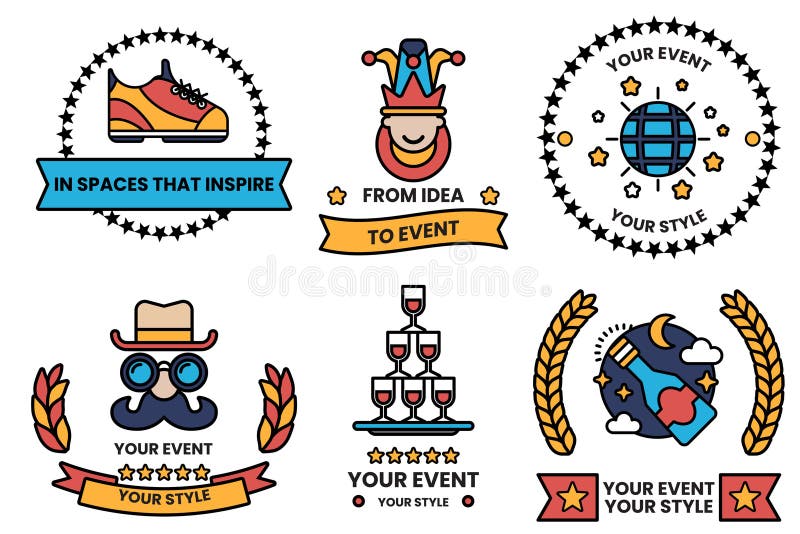 Set of Illustrations in Party and Event Concepts in Line Drawing Style ...