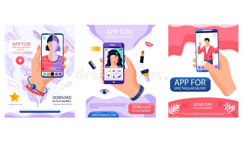 Set of Illustrations about People Editing Photos, Adding Filters. App ...