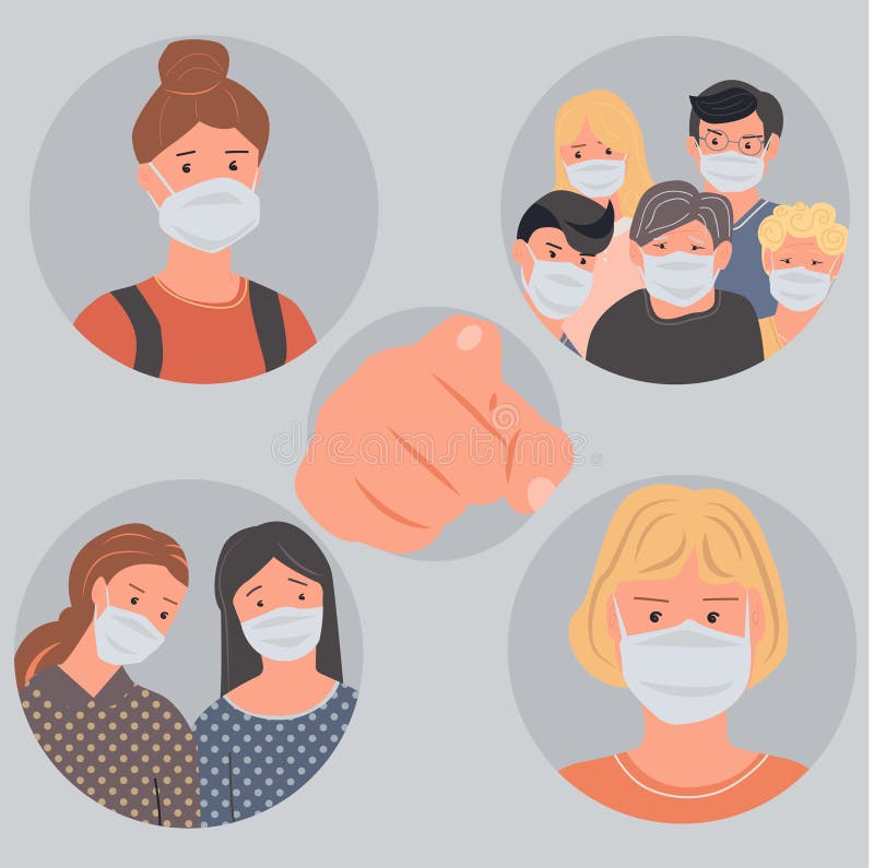 Set of Illustrations with People Wearing Face Masks Stock Illustration ...