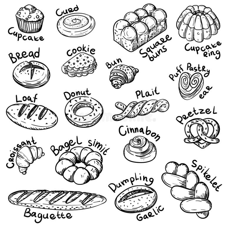 A Set of Illustrations with a Picture of Baking, a Black Outline and a ...