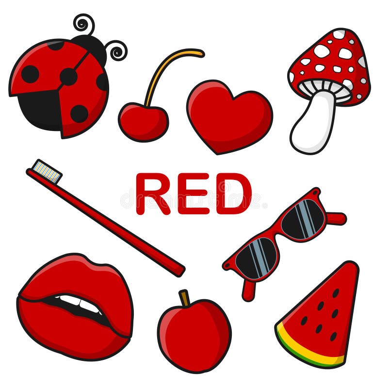 Set of Illustrations in Red Color. Vector Clipart Stock Vector ...