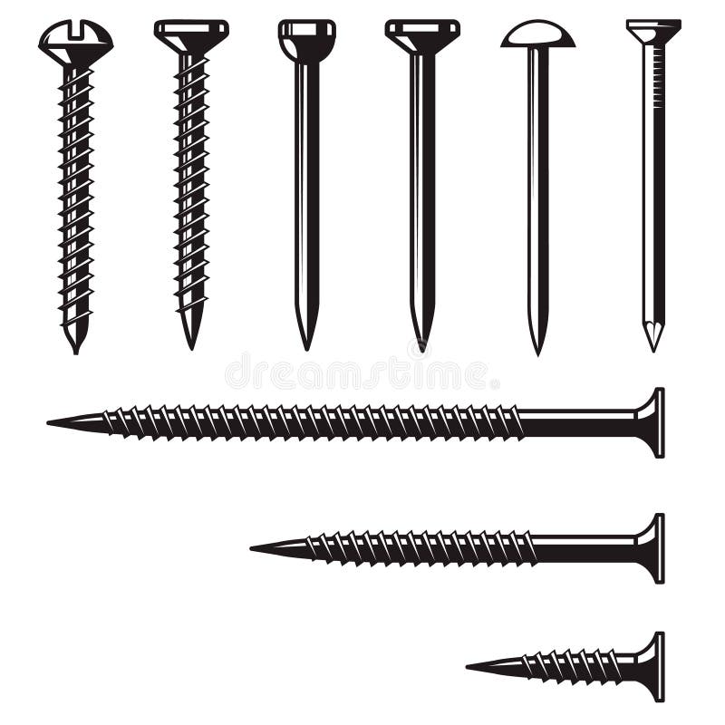 Set of Illustrations of Screws. Design Element for Logo, Label, Sign ...