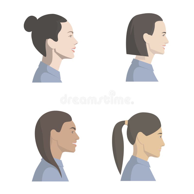 Set of Illustrations with Side View of a Face of a Beautiful Woman ...