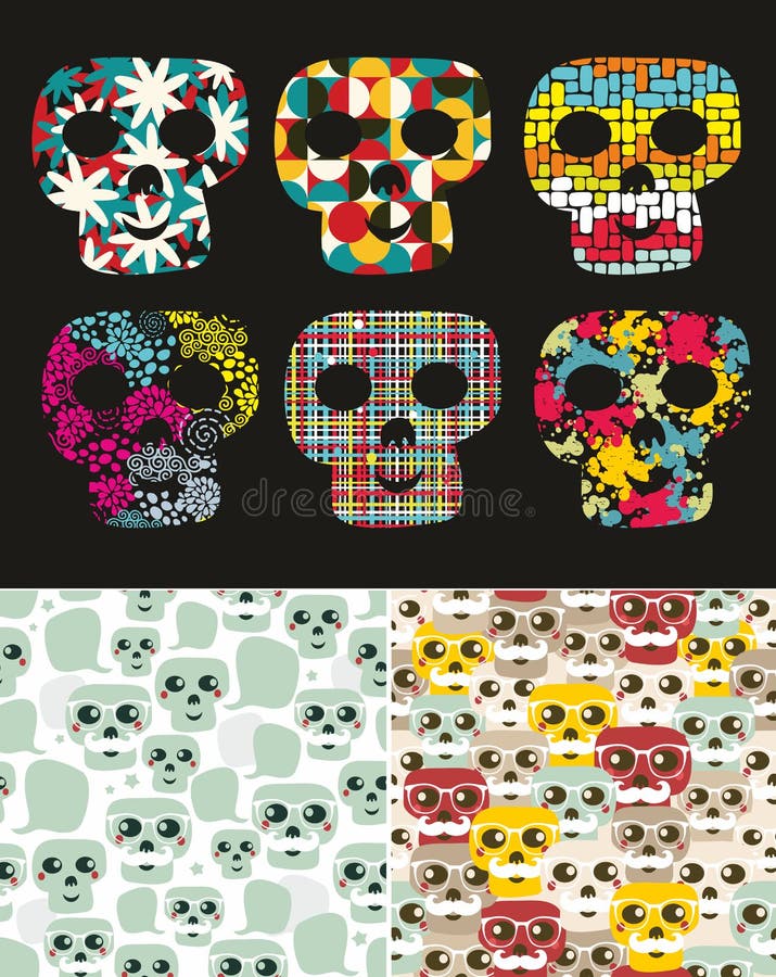 Set of Illustrations with Skull Stock Vector - Illustration of hipster ...