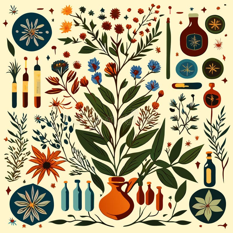 A Set of Illustrations in the Style of Folk Art. Decorative Elements ...