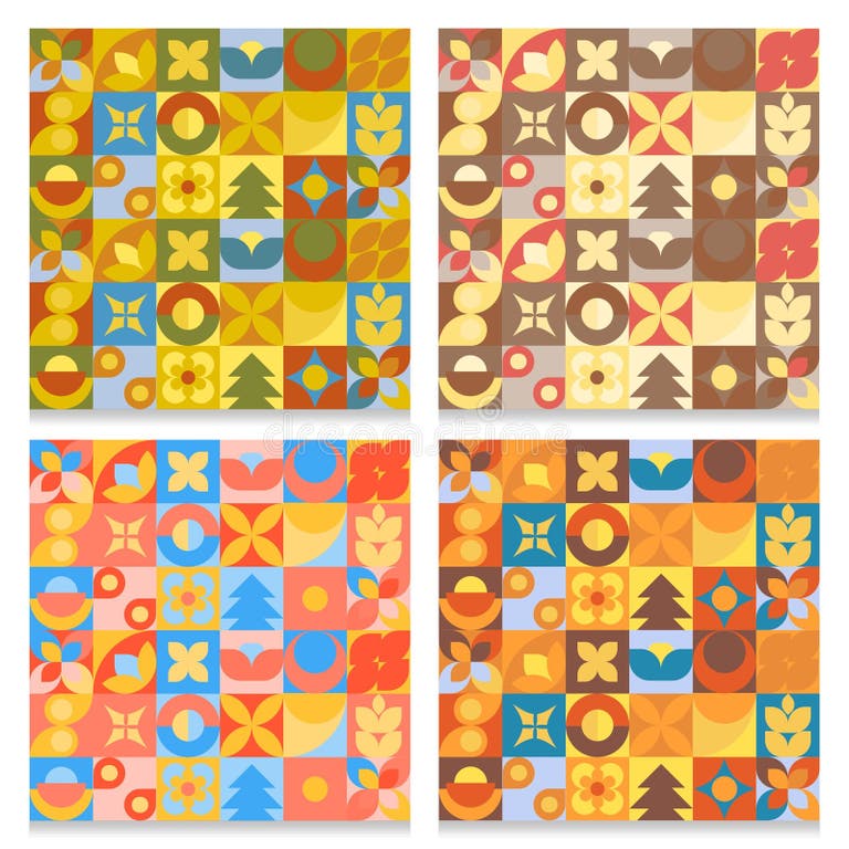 A Set of Illustrations with Stylized Geometric Patterns of Different ...