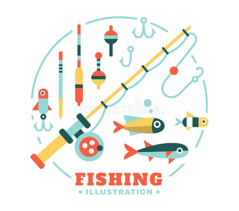 Set of Illustrations on the Theme Fishing Stock Vector - Illustration ...