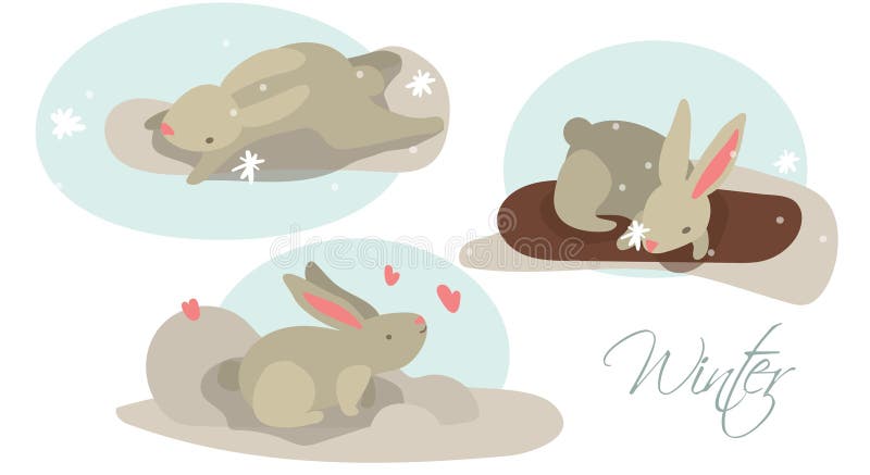 A Set of Illustrations for Three Months of Winter with Rabbits in ...