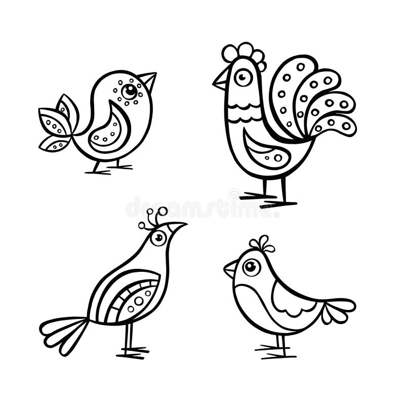 Set of Illustrations of Various Cute Birds Outline, Vector Stock Vector ...