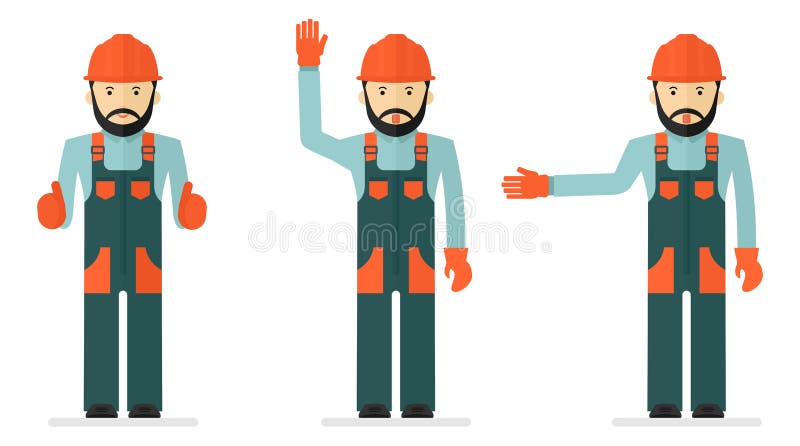 Set of Illustrations with Workers in Overalls Stock Vector ...