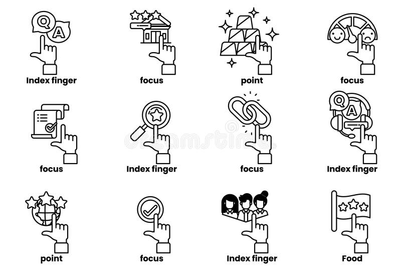 Set of Images of Hands Pointing at Various Things in a Line Drawing ...