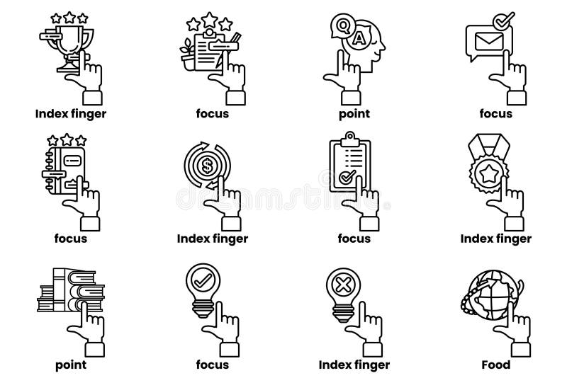 Set of Images of Hands Pointing at Various Things in a Line Drawing ...