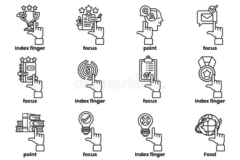 Set of Images of Hands Pointing at Various Things in a Line Drawing ...