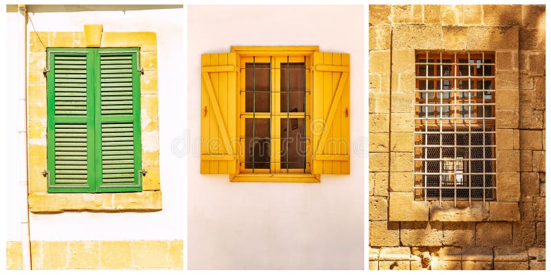 Set of Images of Multi-colored Old Windows Stock Photo - Image of ...