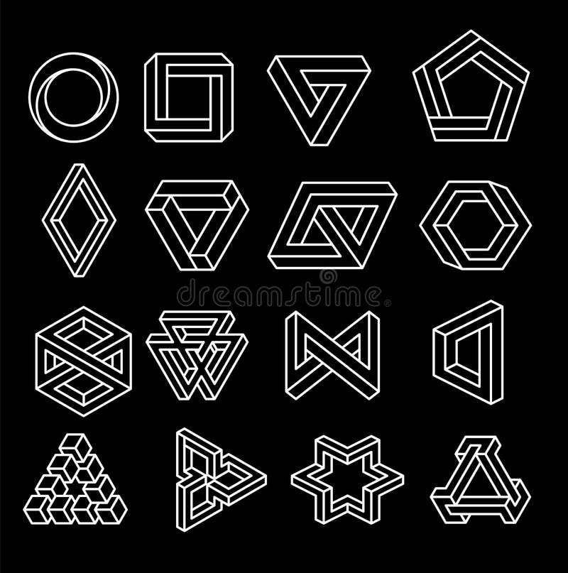 Set of Impossible Shapes. Optical Illusion. Vector Illustration ...