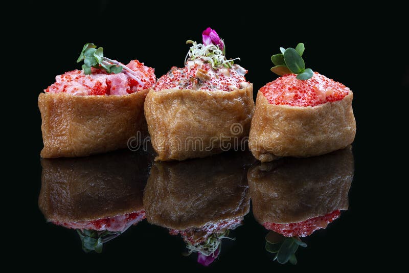 Inari Salmon Sushi Japanese Food Made from Rice Wrapped by Fried Tofu ...