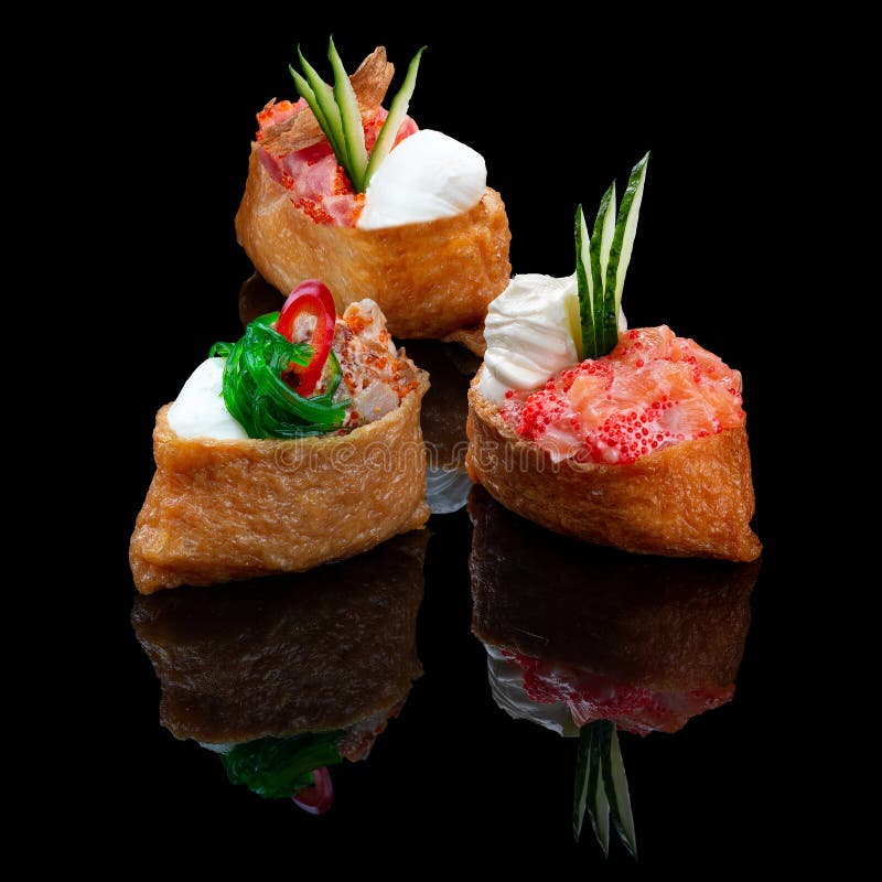 Inari Salmon Sushi Japanese Food Made from Rice Wrapped by Fried Tofu ...