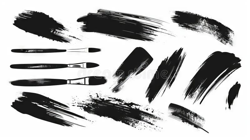 The Set Includes Hand Drawn Trace Brush Strokes in Black Paint Texture ...
