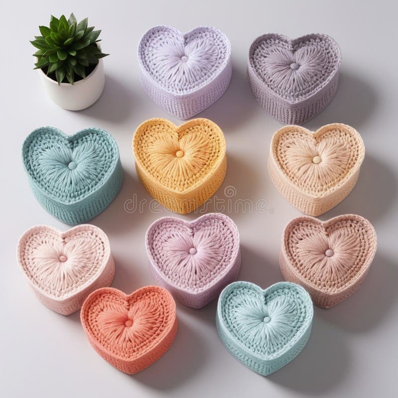 Heart-Shaped Knitted Boxes a Set of 9 Open-Top Heart-Shaped Storage ...