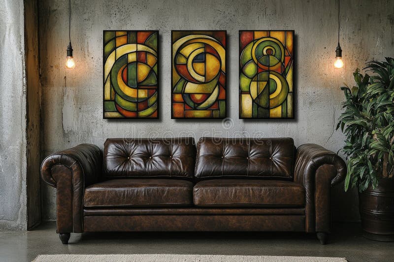 The Set Includes Three Canvases with Abstract Geometric Patterns in ...