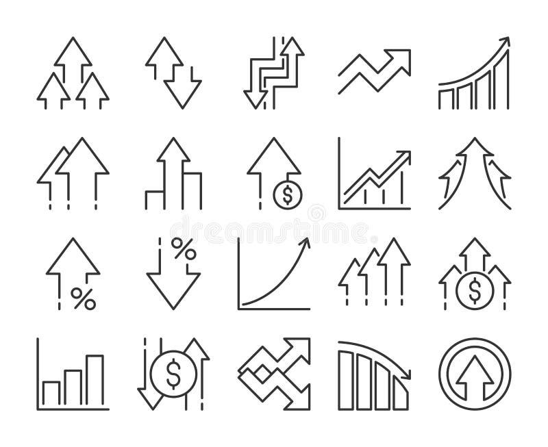 Set of Increase and Decrease Line Icons. Vector Illustration. Editable Stroke, 64x64 Pixel ...