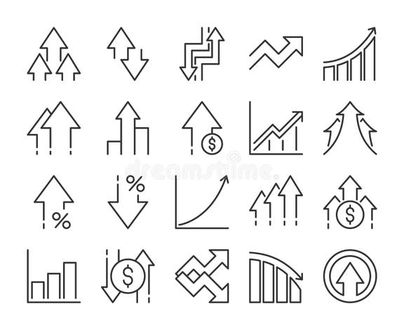 Set of Increase and Decrease Line Icons. Vector Illustration. Editable Stroke, 64x64 Pixel ...